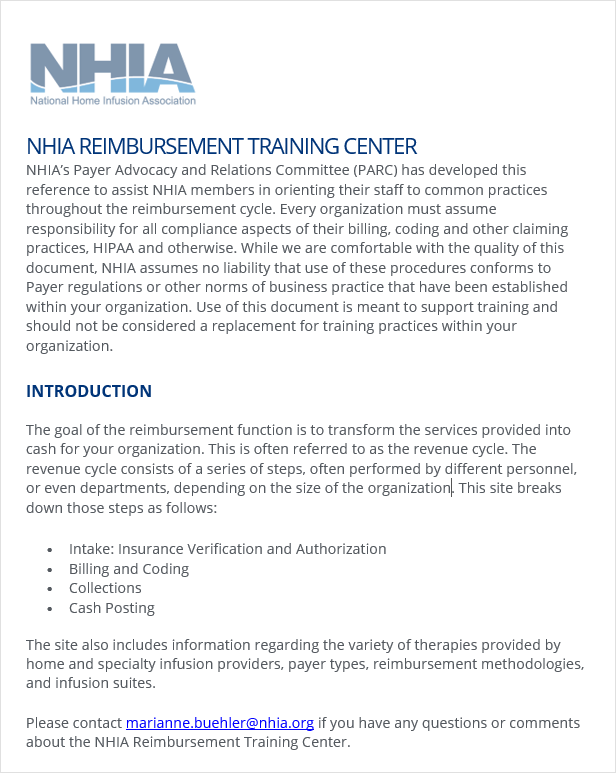 Reimbursement Training Center - National Home Infusion Association